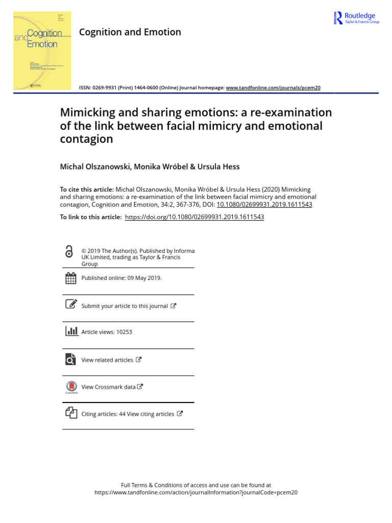 Mimicking and Sharing Emotions A Re-Examination of The Link Between ...