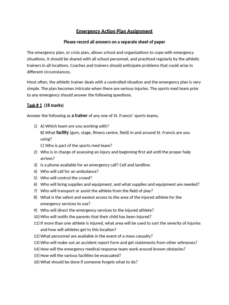 Emergency Action Plan Assignment 20 | PDF