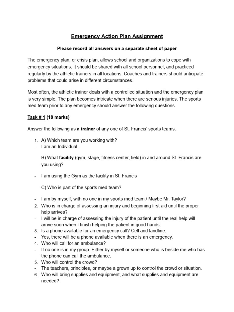 Emergency Action Plan Assignment - Eilad Cantuba | PDF