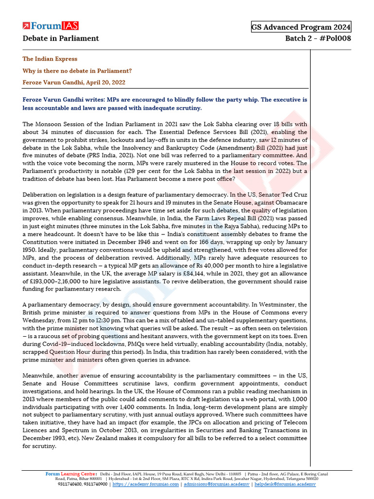 GSAP Pol 8 Debate in Parliament | PDF