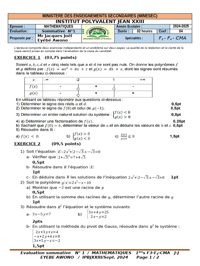 Maths 1F-CMA Seq 01 | PDF