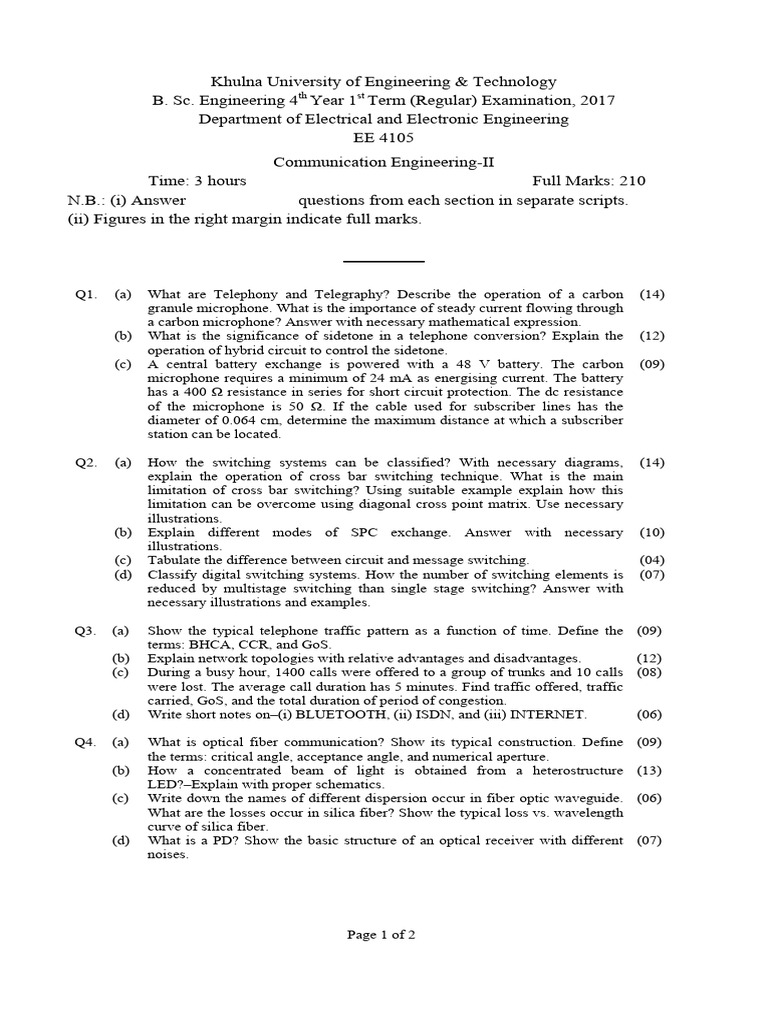 B.Sc. Engineering 4th Year 1st Term Regular Examination, 2017 | PDF
