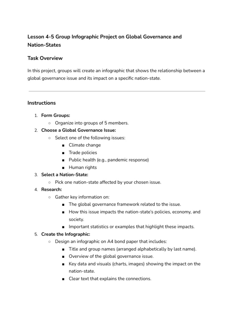 Lessons 4 and 5 - Group Infographic Project On Global Governance and ...