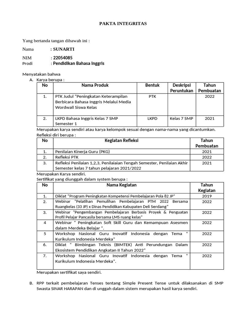 Pakta Integritas | PDF