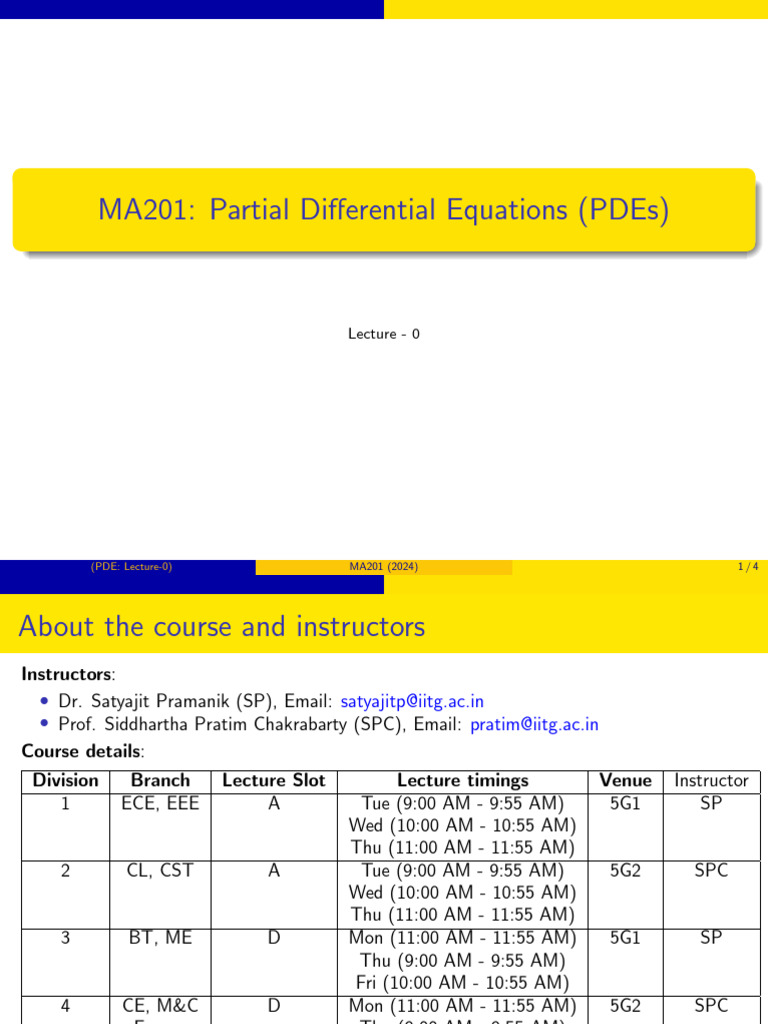 MA201 2024 PDE Lecture Slides Lec0 | PDF