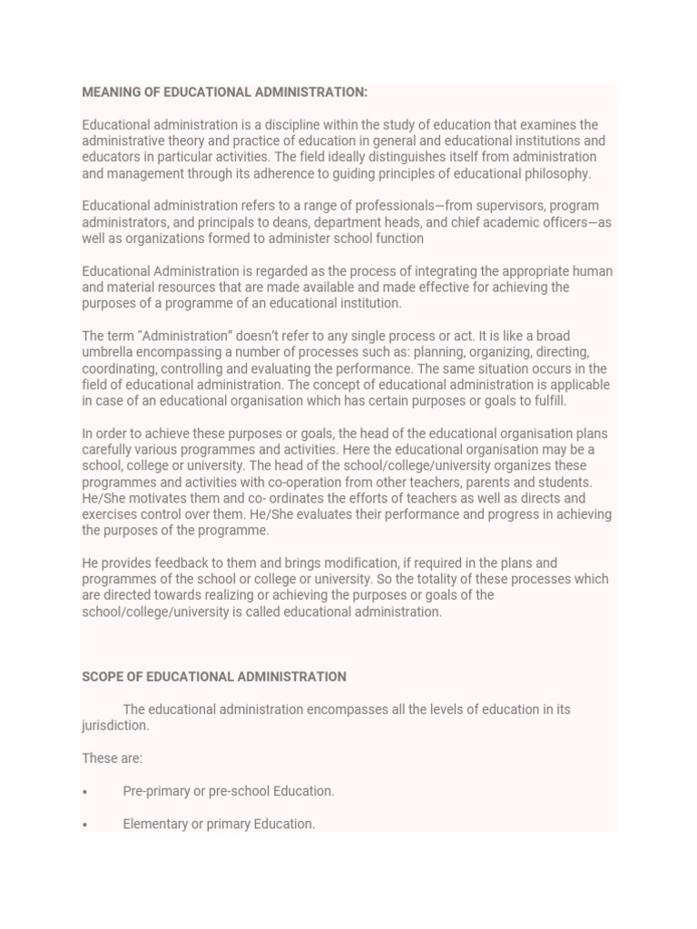 Meaning of Educational Administration | PDF | Teachers | Career & Growth