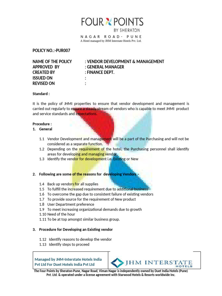 Pur 7 SOP - Vendor Development & Mgt. | PDF