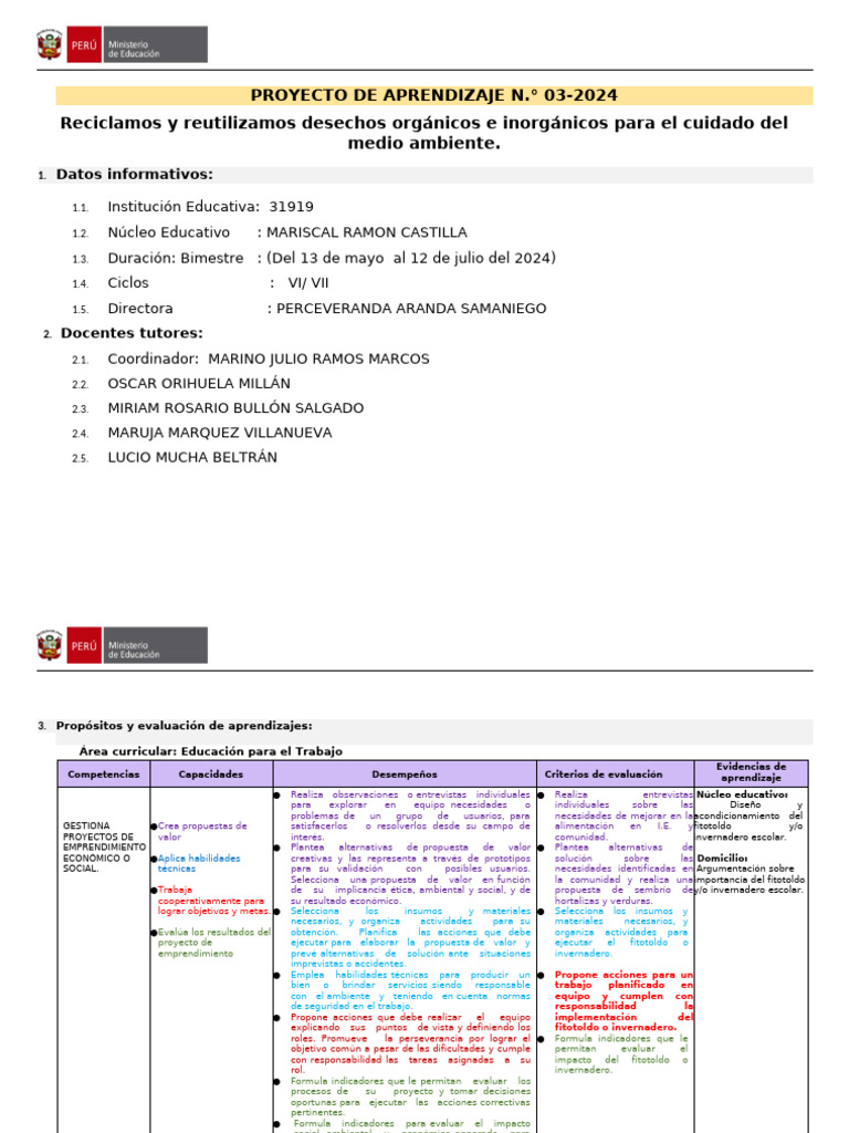 Proyecto de Aprendizaje 03 - 2do Grado MRC | PDF