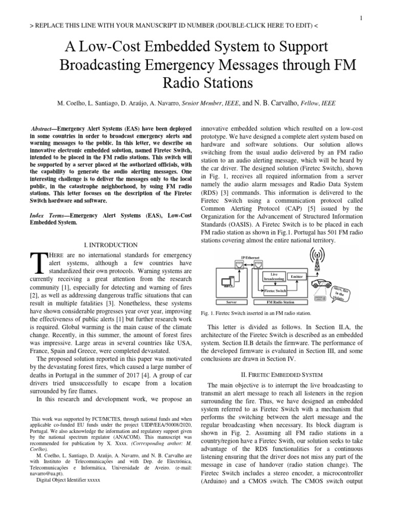 A Low-Cost Embedded System To Support Broadcasting Emergency Messages ...