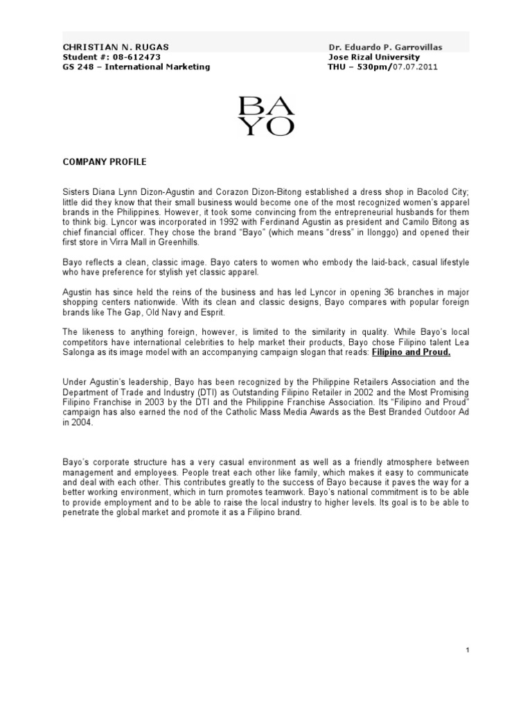 Bayo Company Final | PDF | Brand | Retail