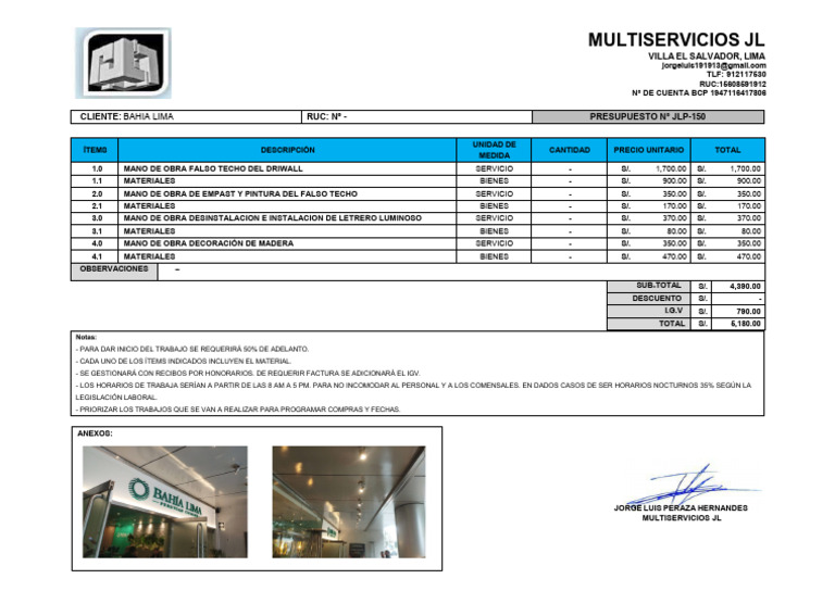 Multiservicios JL - Presupuesto 150 | PDF