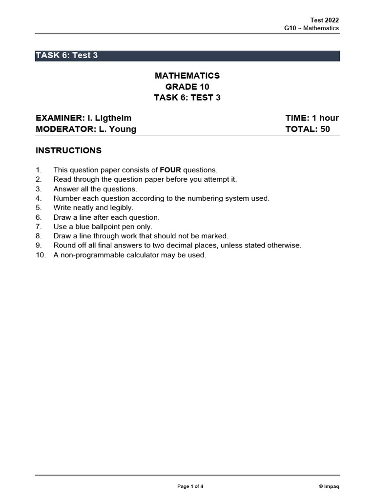 Test 6 BAM BAM (Statistics, and Euclidean Geomerty) | PDF