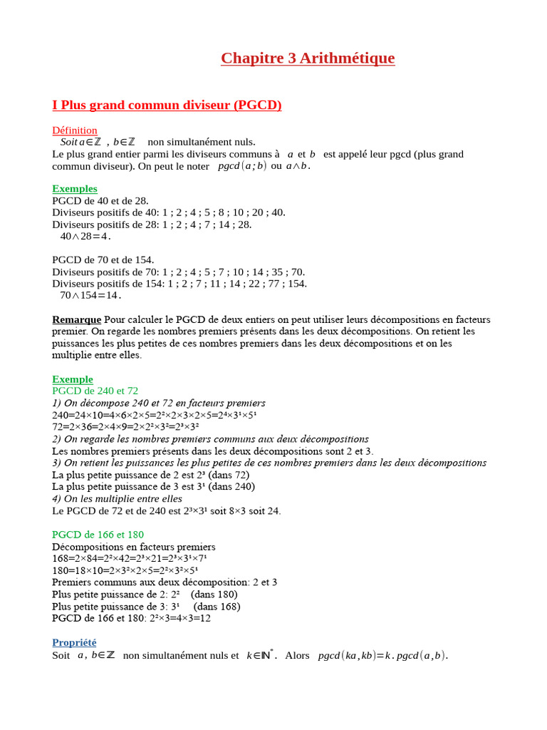 Chapitre 4 Arithmetique - 1-1 | PDF