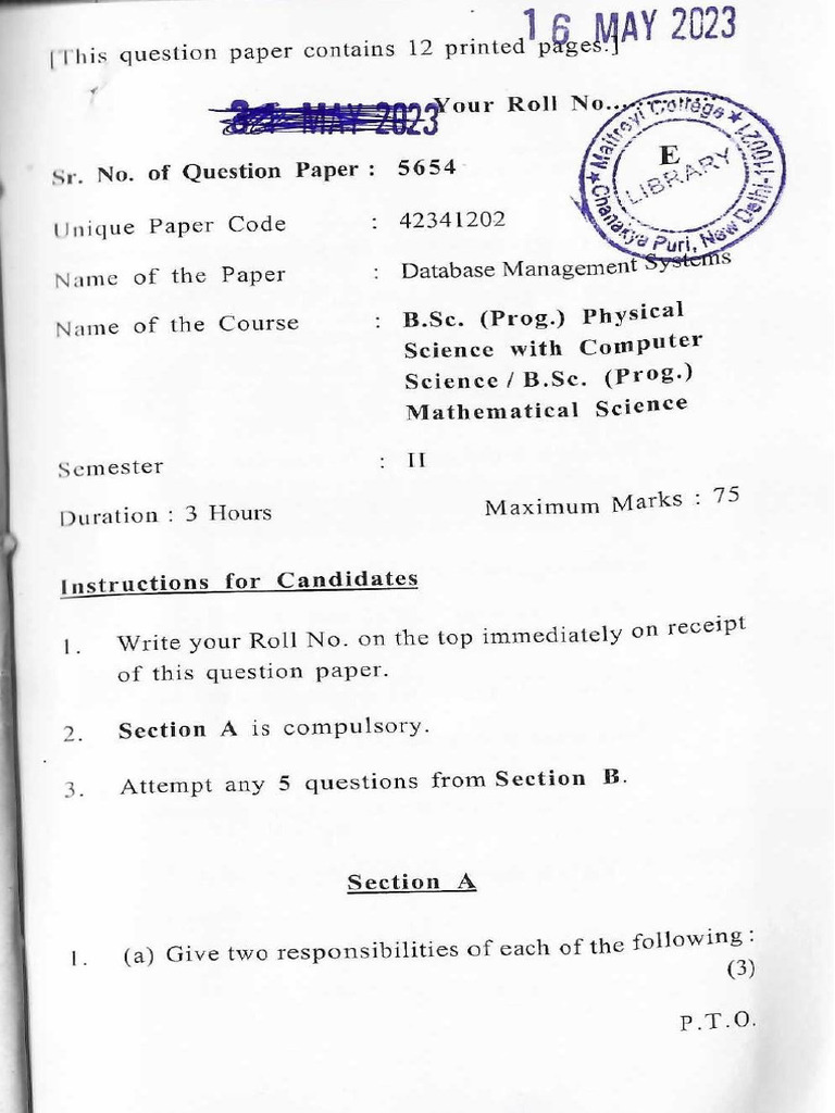 DBMS PYQ (Sem-5) | PDF