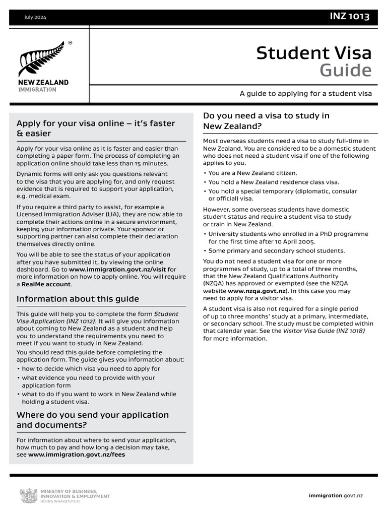INZ 1013 Student Visa Guide | PDF