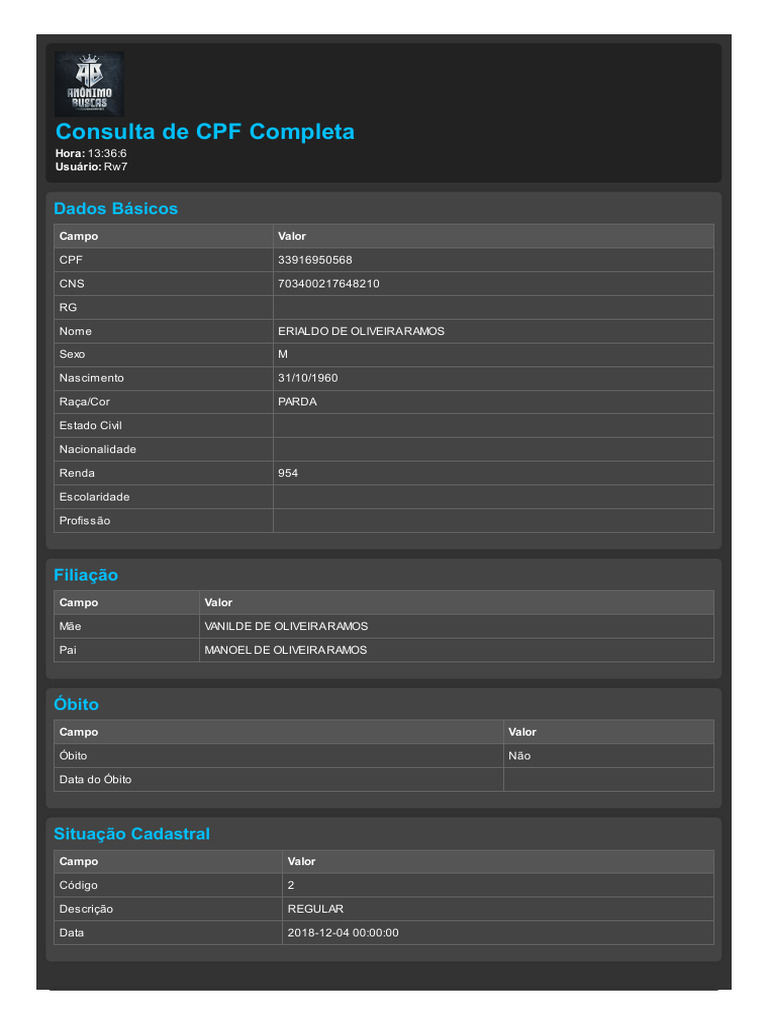 Consulta CPF-33916950568 | PDF