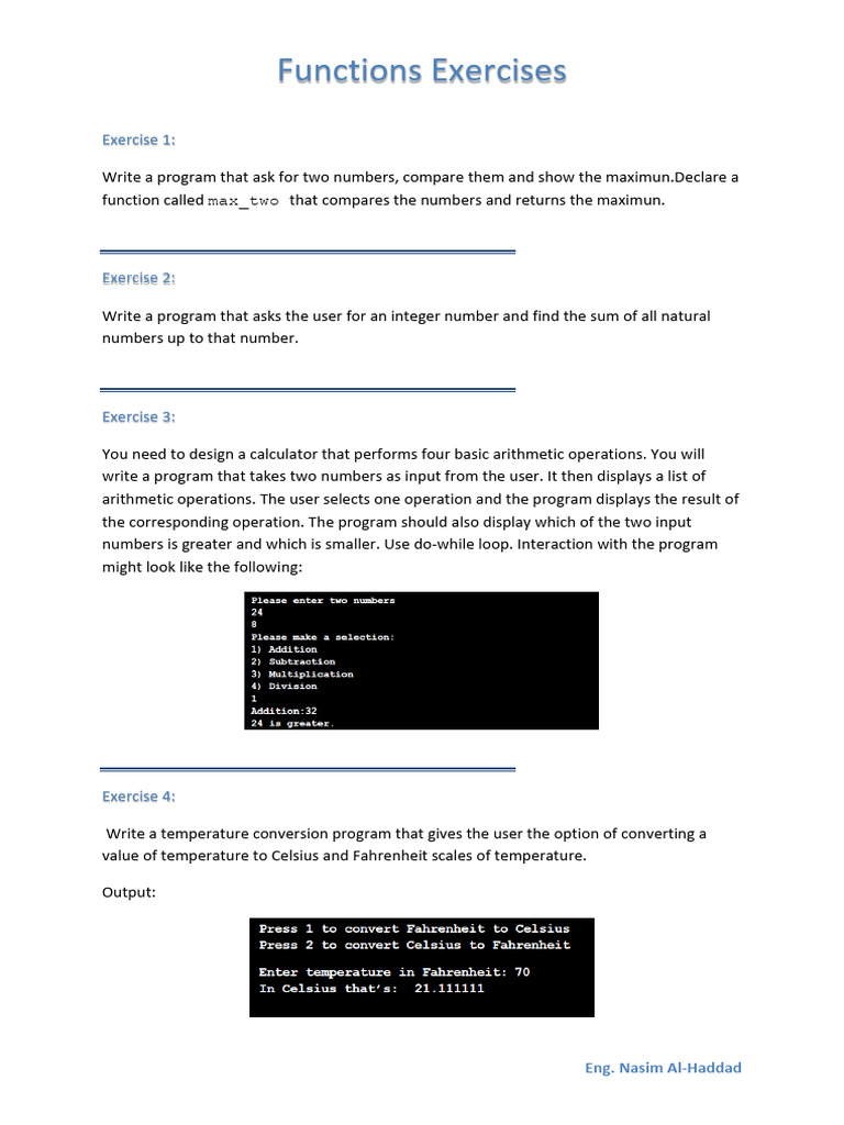 Functions Exercises | PDF