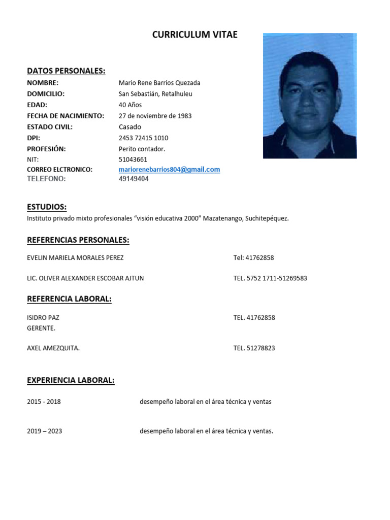 CURRICULUM VITAE Mario Barrios | PDF