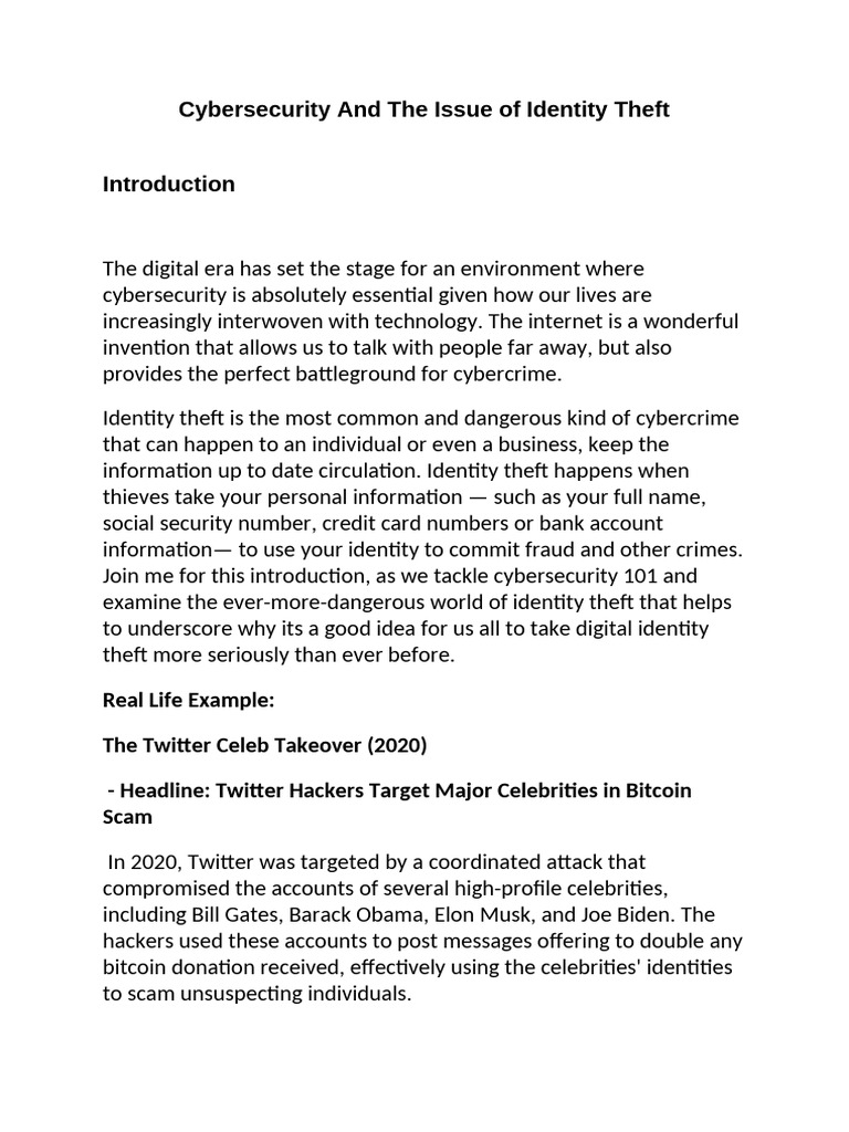 Cybersecurity and The Issue of Identity Theft | PDF