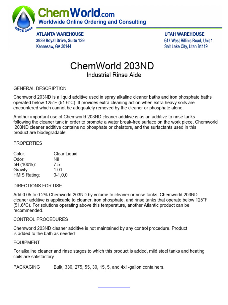 Chemworld-203ND Tech | PDF