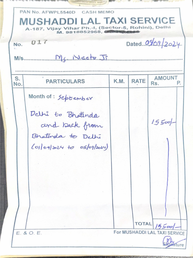 Bhatinda Taxi Bill | PDF