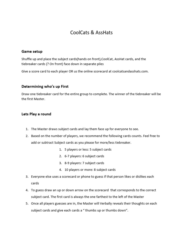 CoolCats AssHats Rules | PDF