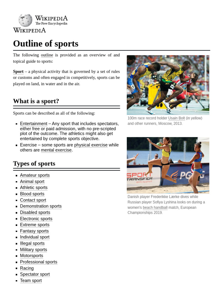 Outline - Outline of Sports - Wikipedia | PDF