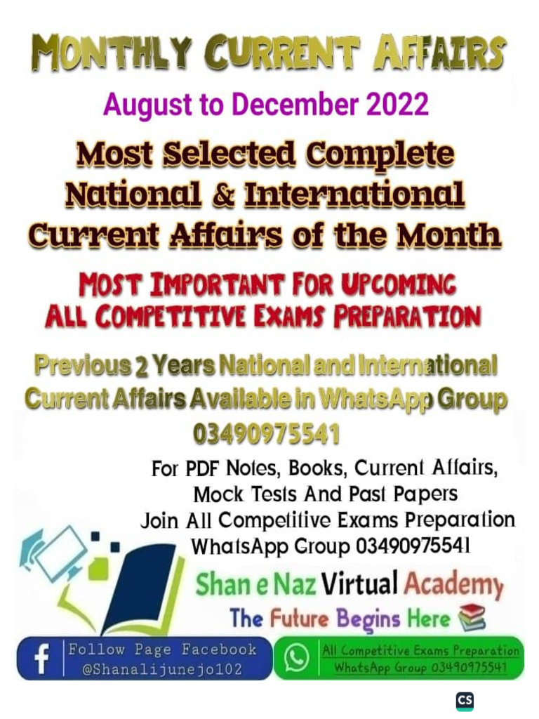 Current Affairs, August To Dec 2022 | PDF