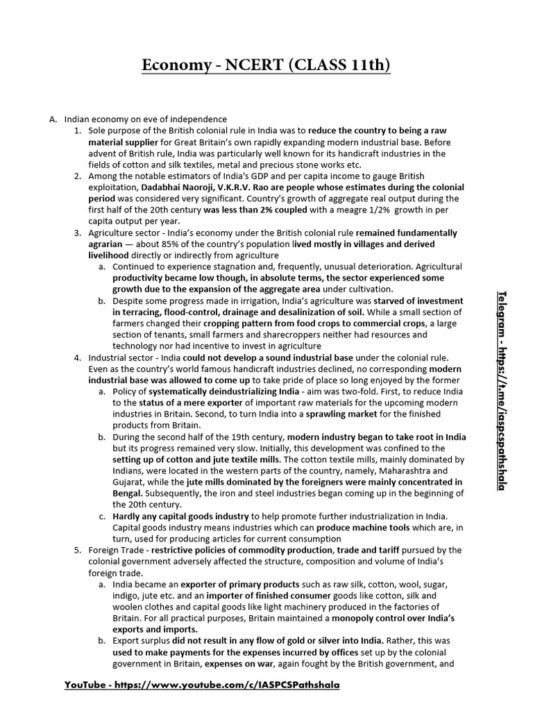 Economy NCERT Notes | PDF