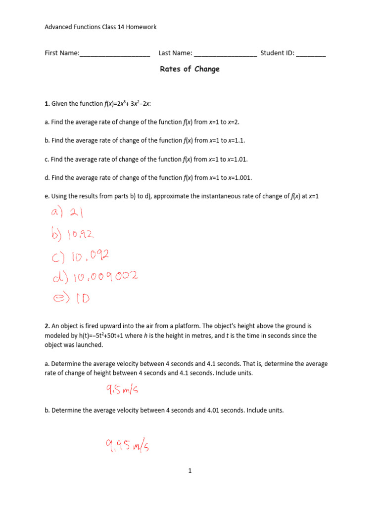 Class14 Advanced Functions HW Answer Key | PDF