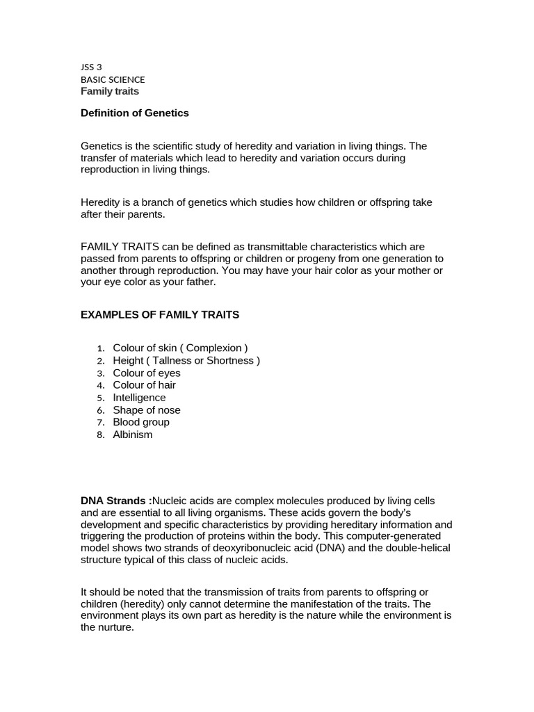 Family Traits | PDF