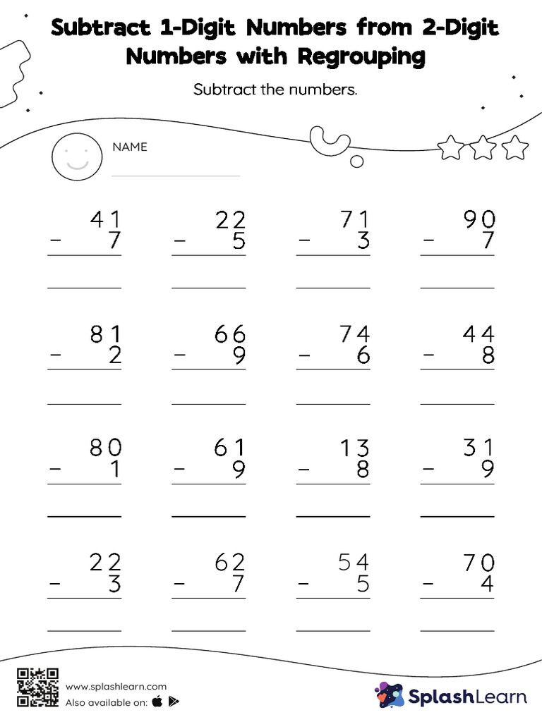 Subtract 1-Digit Numbers From 2-Digit Numbers With Regrouping ...
