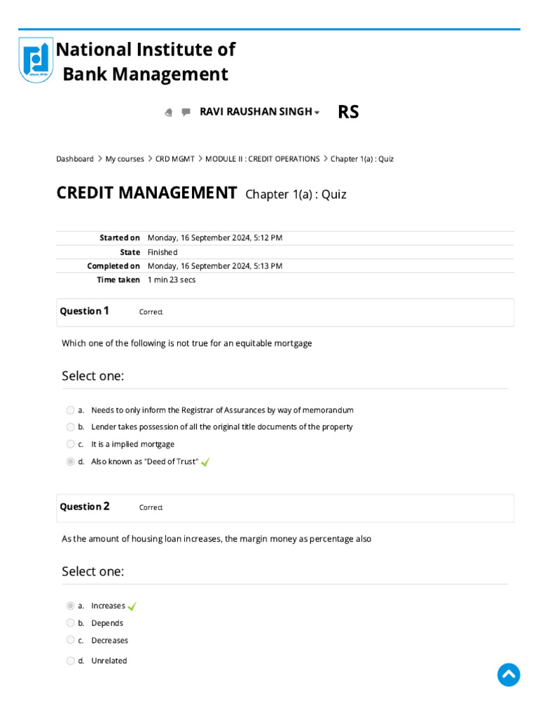 Credit Management Quiz Results | PDF | Loans | Mortgages