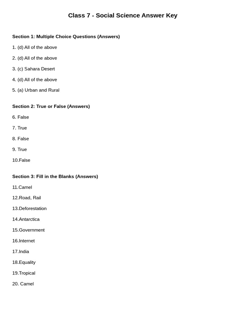 Class 7 SST Answer Key | PDF