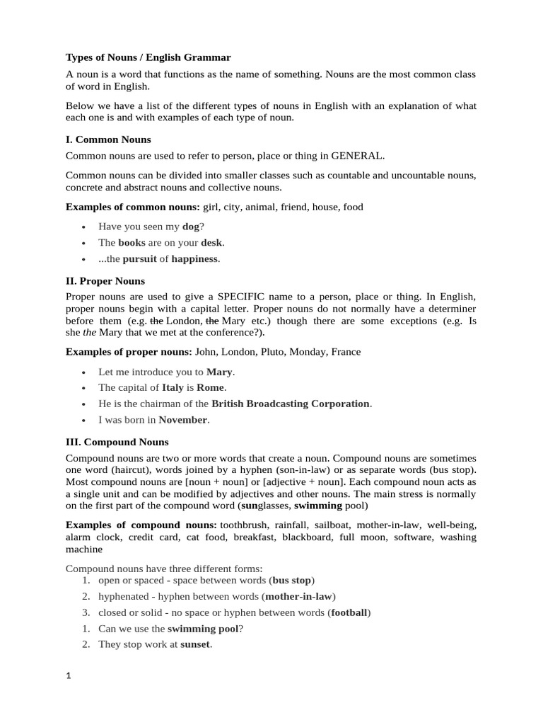 3 - Types of Nouns Grammar | PDF