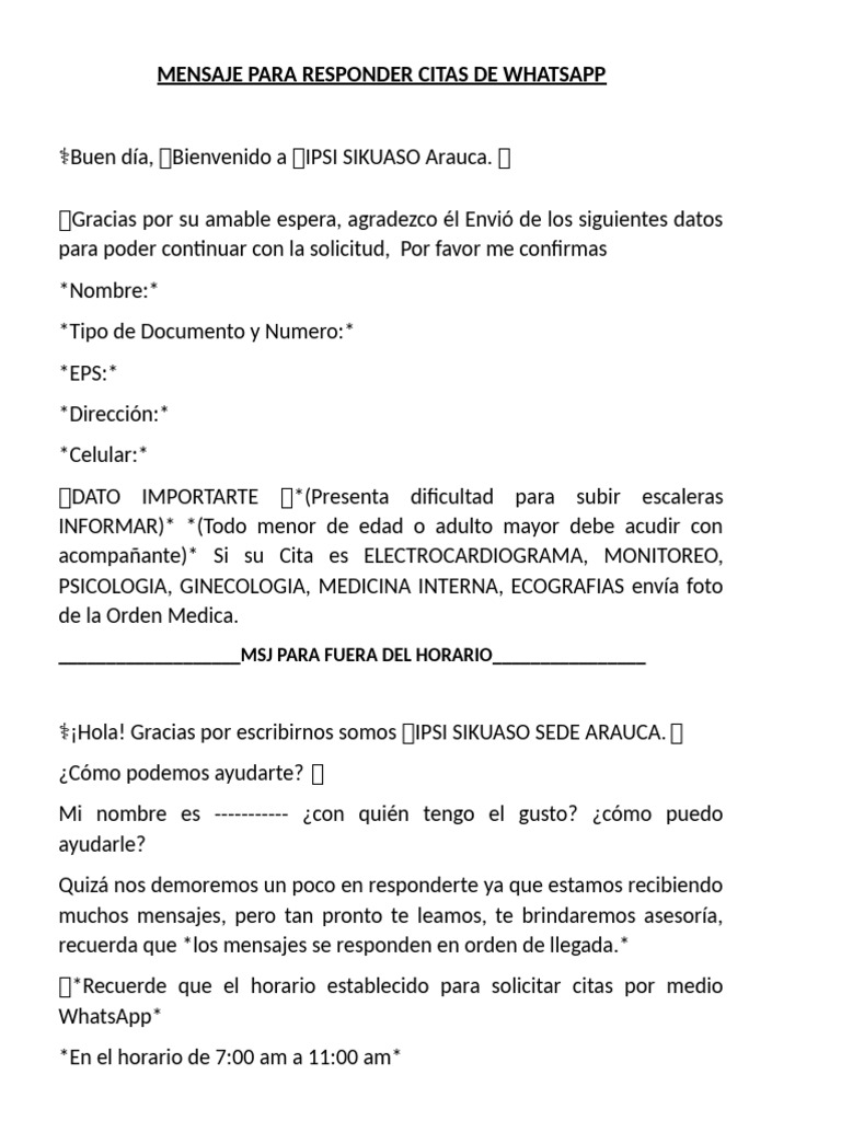 Mensaje para Responder Citas de Whatsapp | PDF