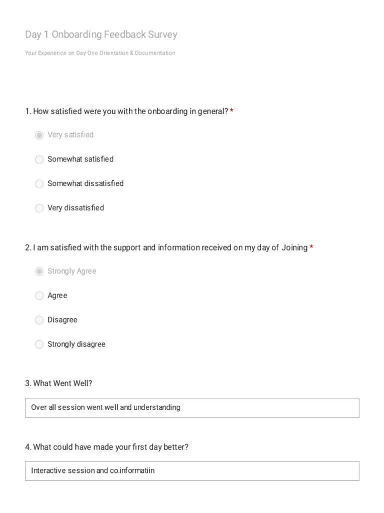 Day 1 Onboarding Feedback Survey | PDF | Career & Growth | Business