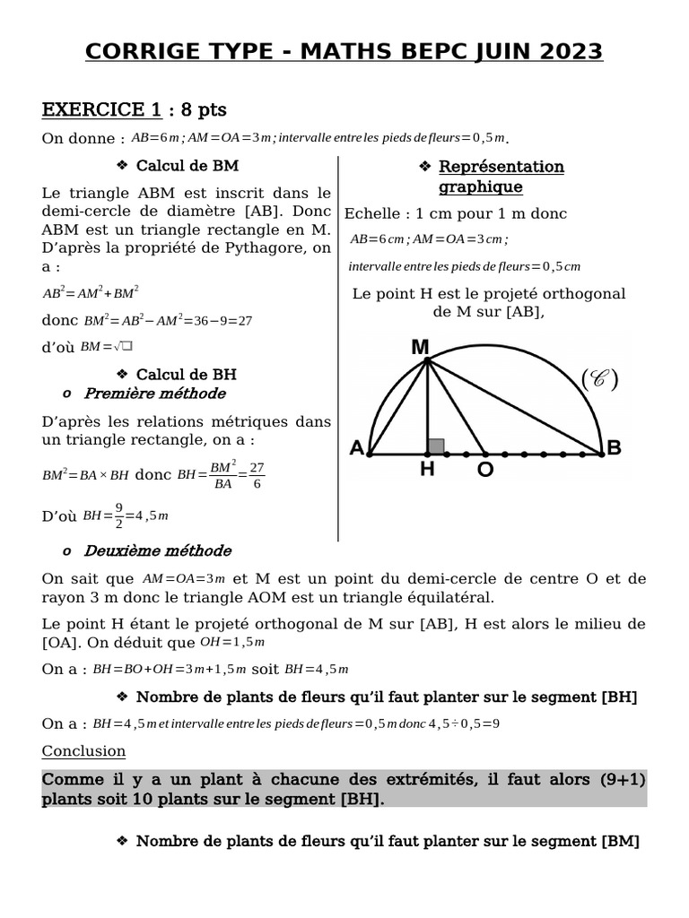 2 Corrigé Type - Maths - Bepc 2023 | PDF