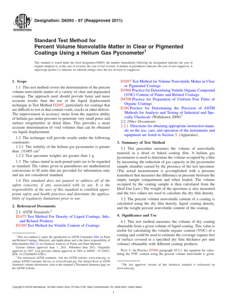 ASTM D6093 - 1997 (Reapproved 2011) | PDF | Density | Materials