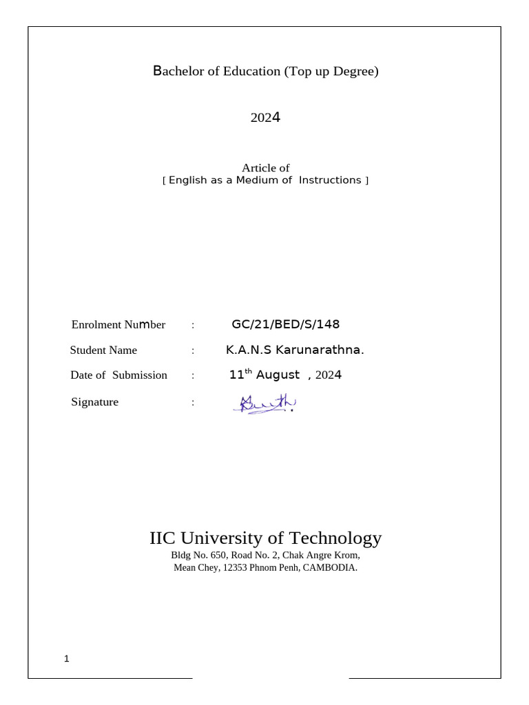 English As A Medium of Instructions - GC-21-BED-S-148 | PDF