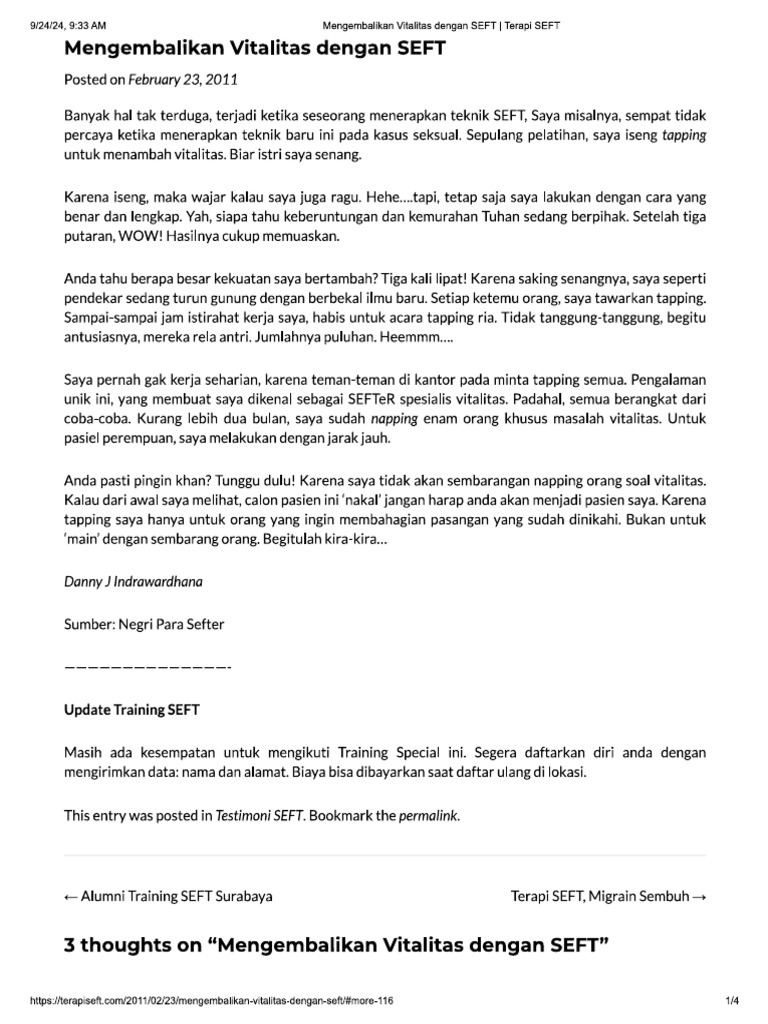 Mengembalikan Vitalitas Dengan SEFT | PDF