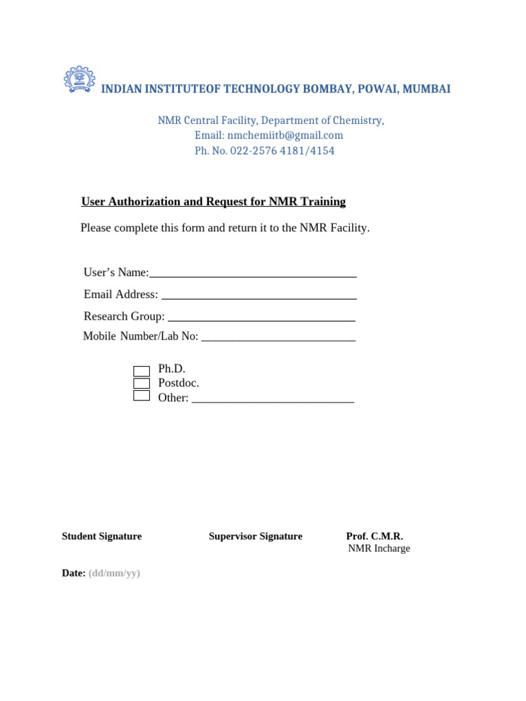 NMR Training Request Form | PDF