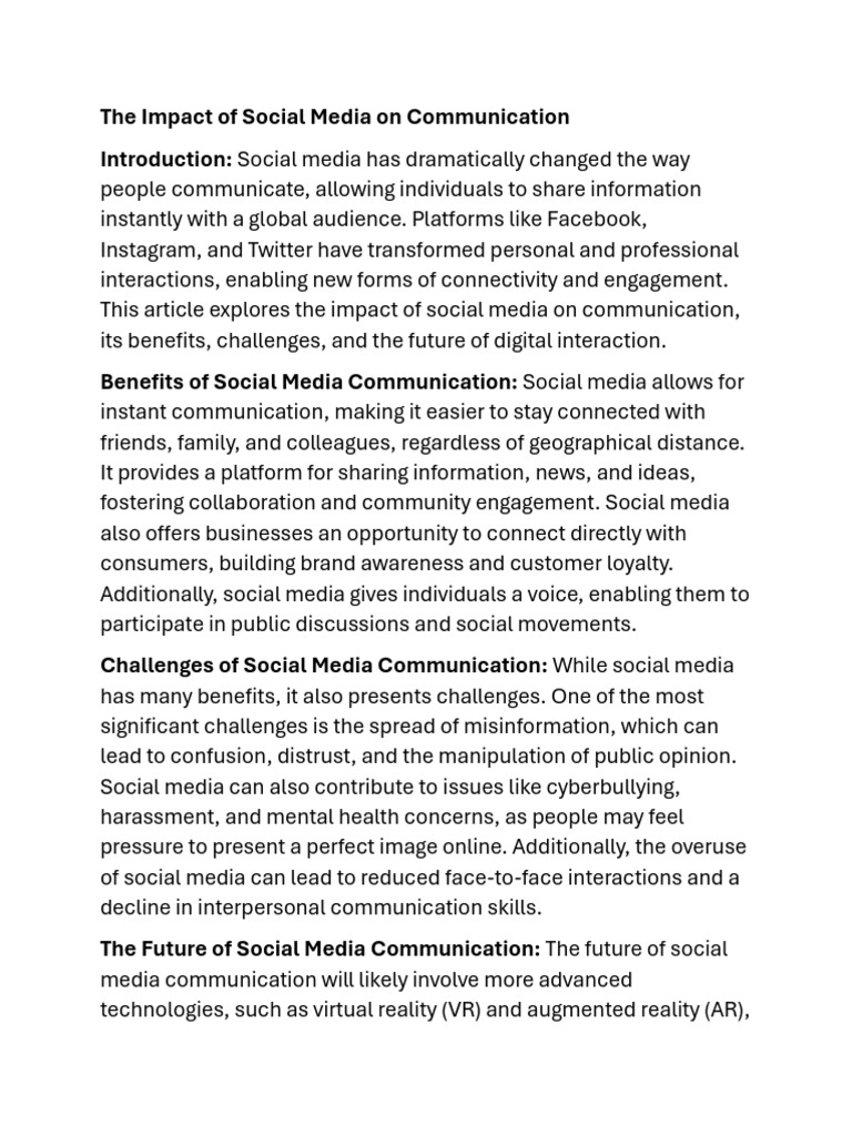 Social Media's Impact on Communication | PDF | Social Media | Social ...