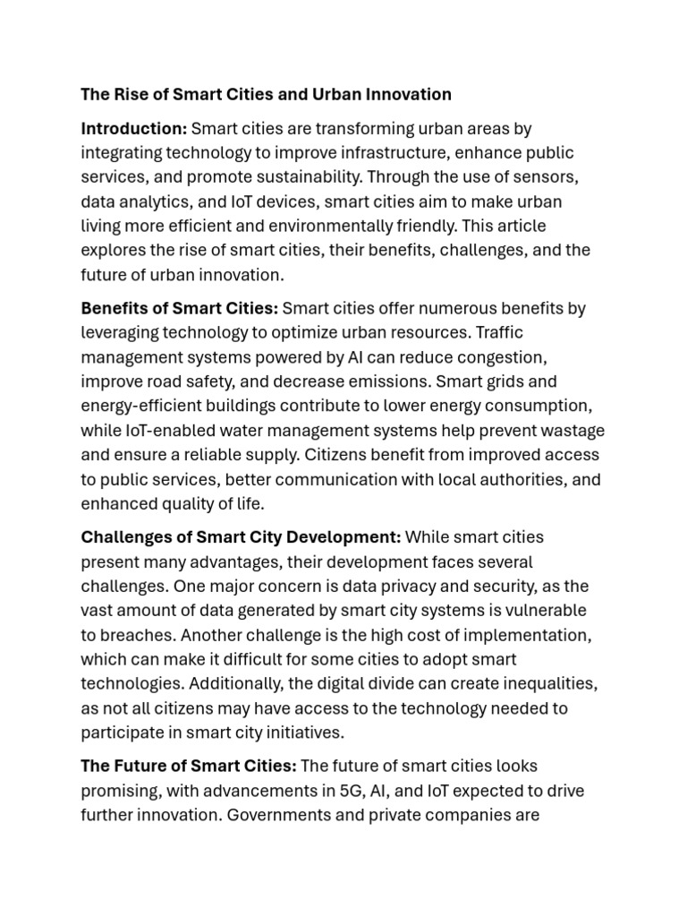 Rise of Smart Cities and Innovation | PDF | Internet Of Things ...