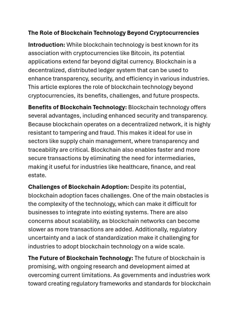 The Role of Blockchain Technology Beyond Cryptocurrencies | PDF | Cryptocurrency | Business