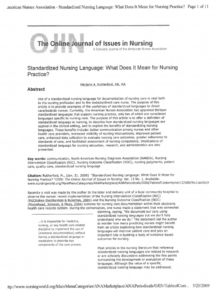 Standard Nursing Language OJIN | PDF