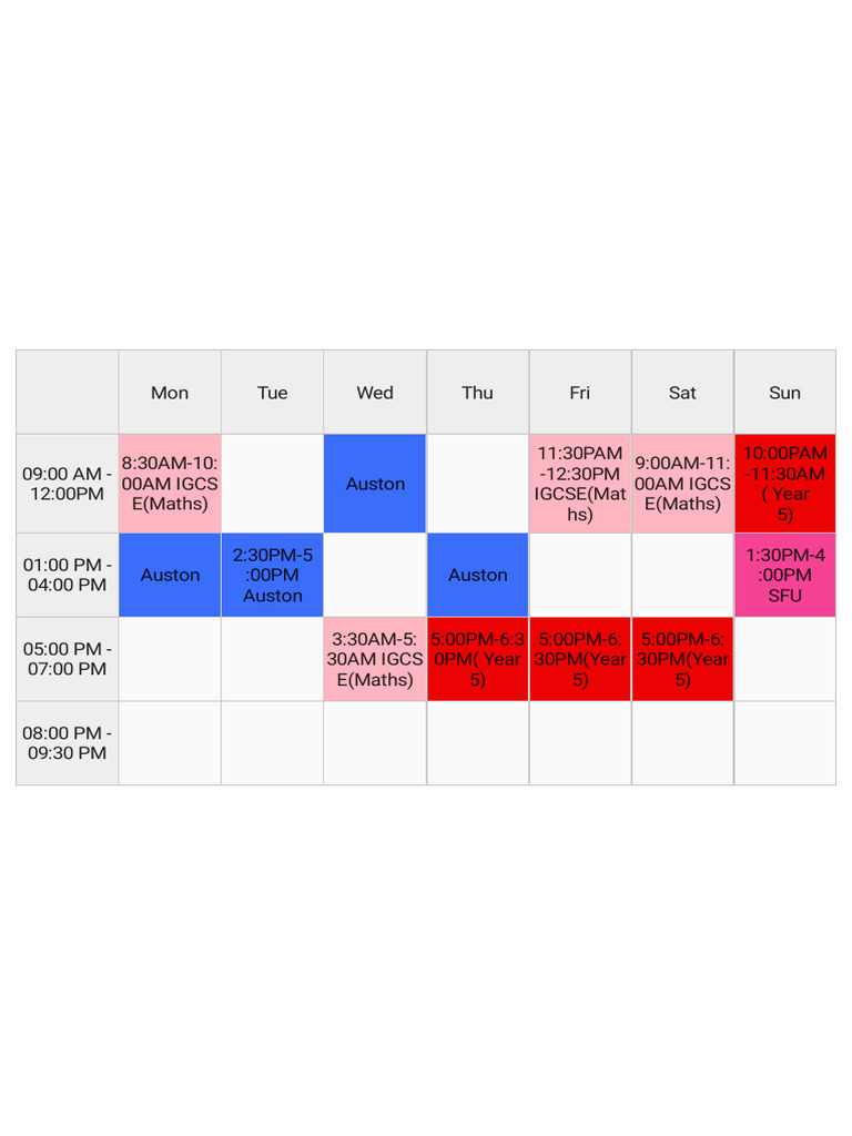 Timetable - To August 4 | PDF