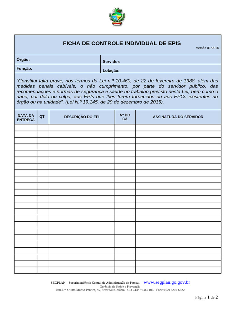 Ficha de Controle Individual de Epis | PDF