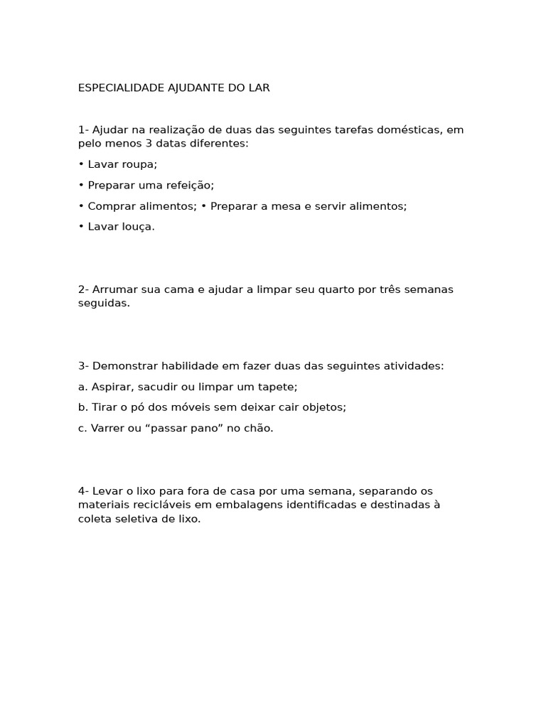 Especialidade Ajudante Do Lar | PDF