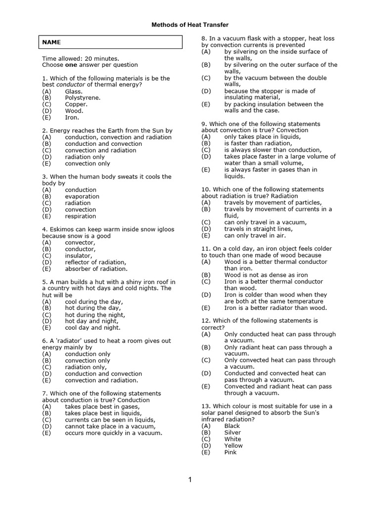 Heat Transfer M - C Test | PDF